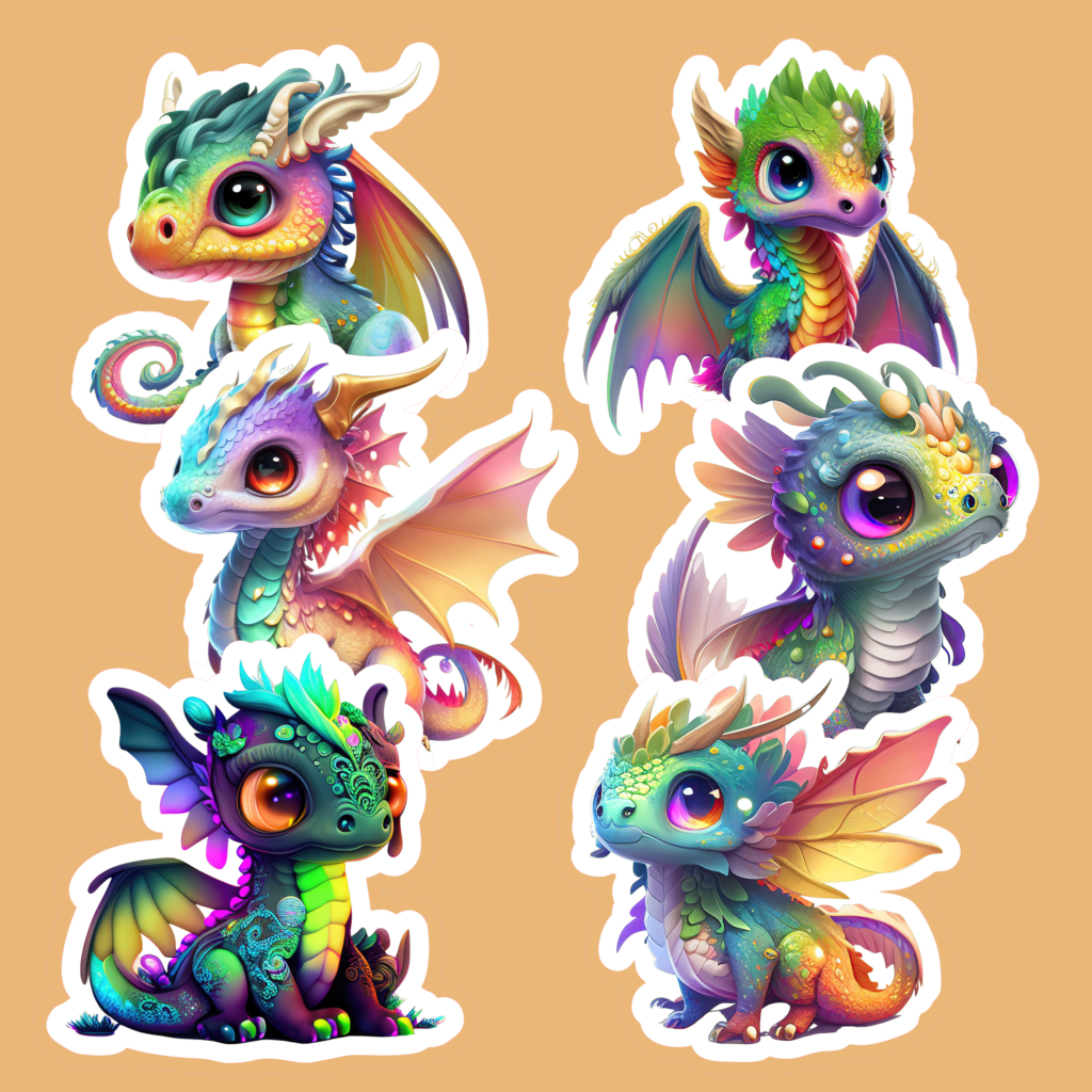 Cute Colourful Dragon Sticker Sets - Sticker Bits