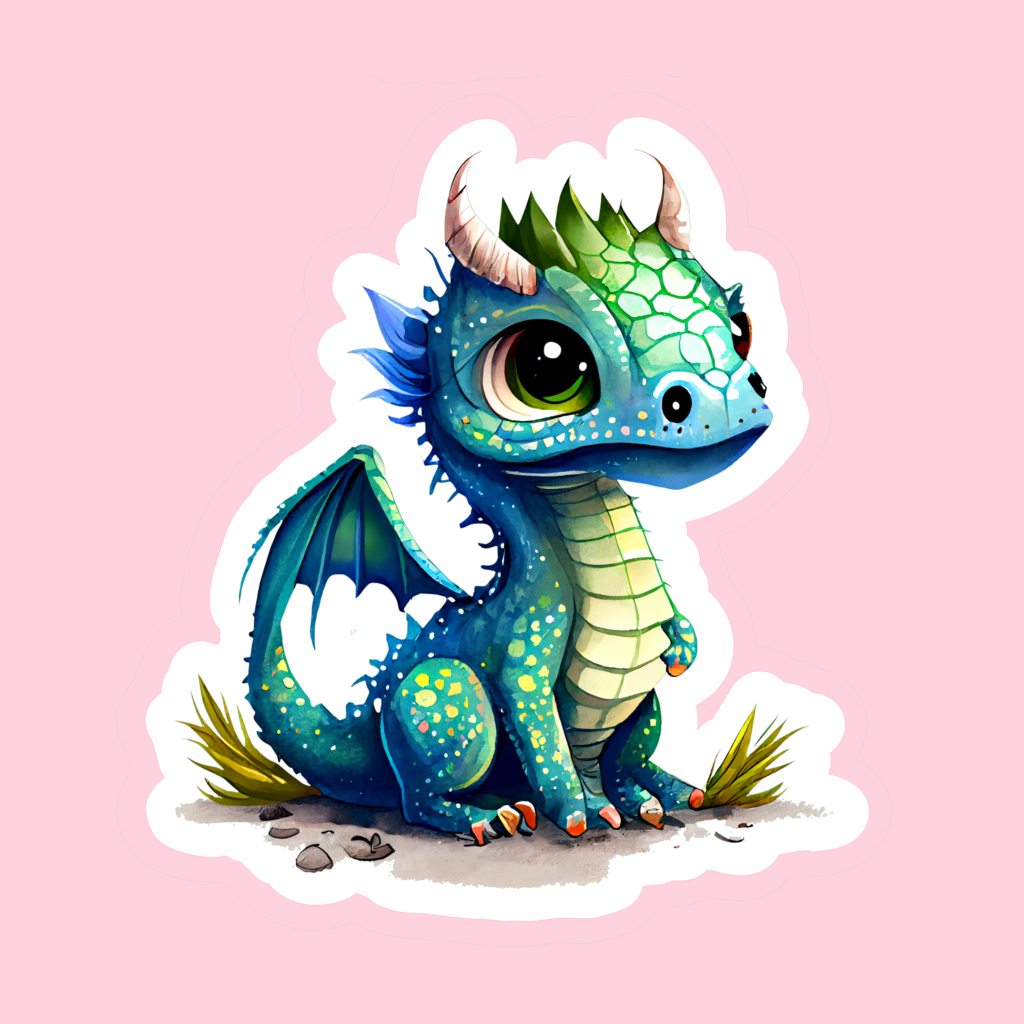 Cute Dragon Green and Gray Stickers - Sticker Bits
