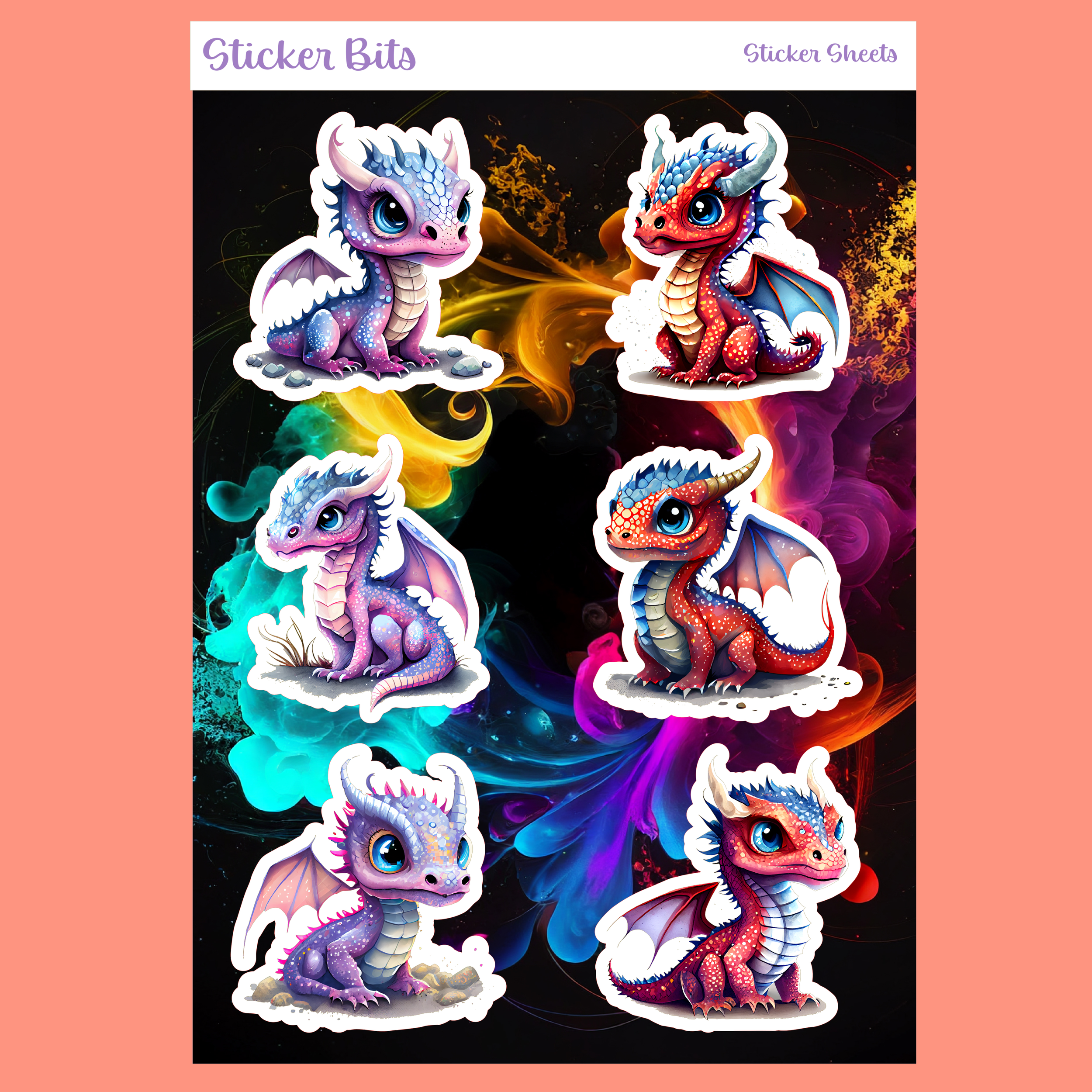 Red and Pink Baby Dragon Sticker Sets - Sticker Bits