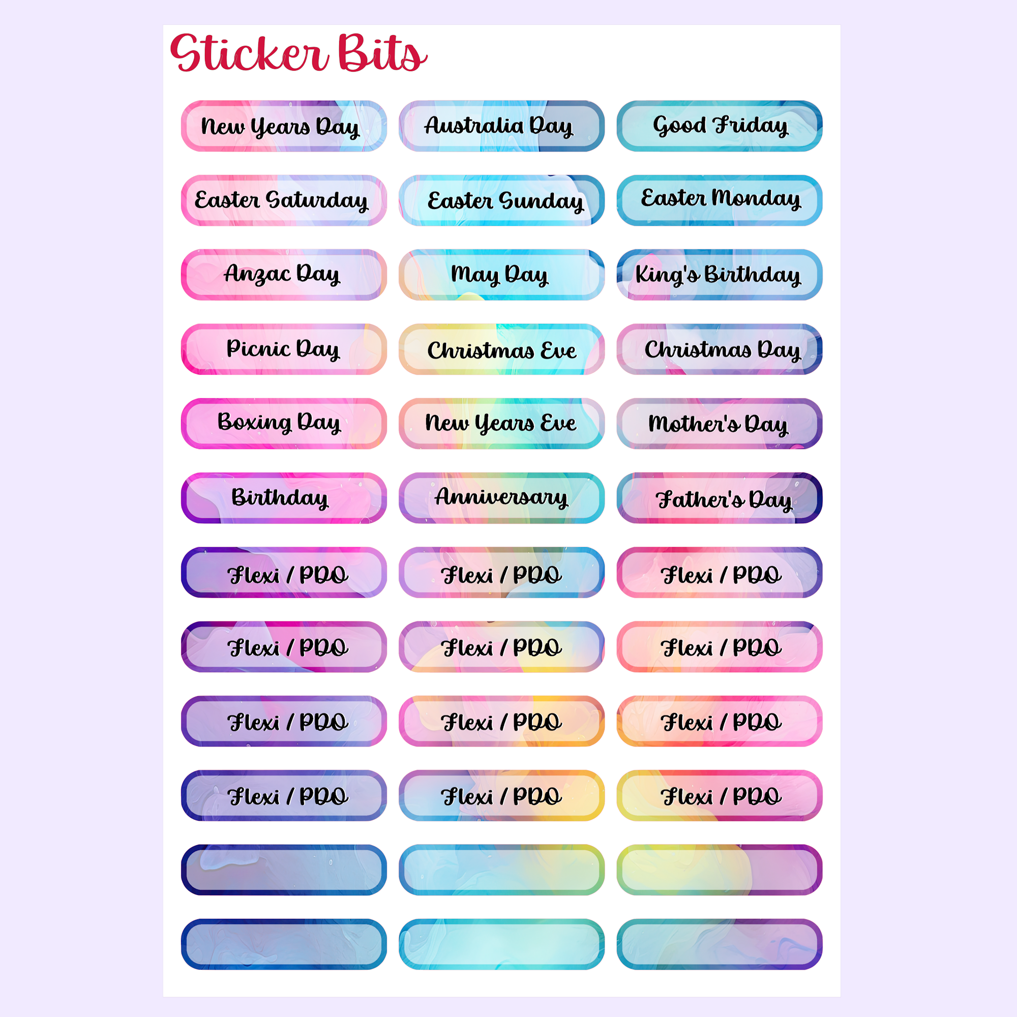A5 Planner Sticker Sheet: Australian Holidays - Sticker Bits